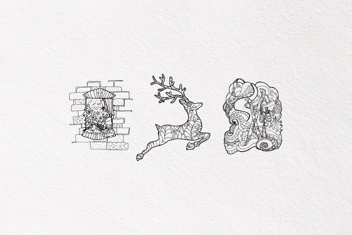 Black and White Christmas Graphics. Cute Christmas Clipart PNG | Etsy