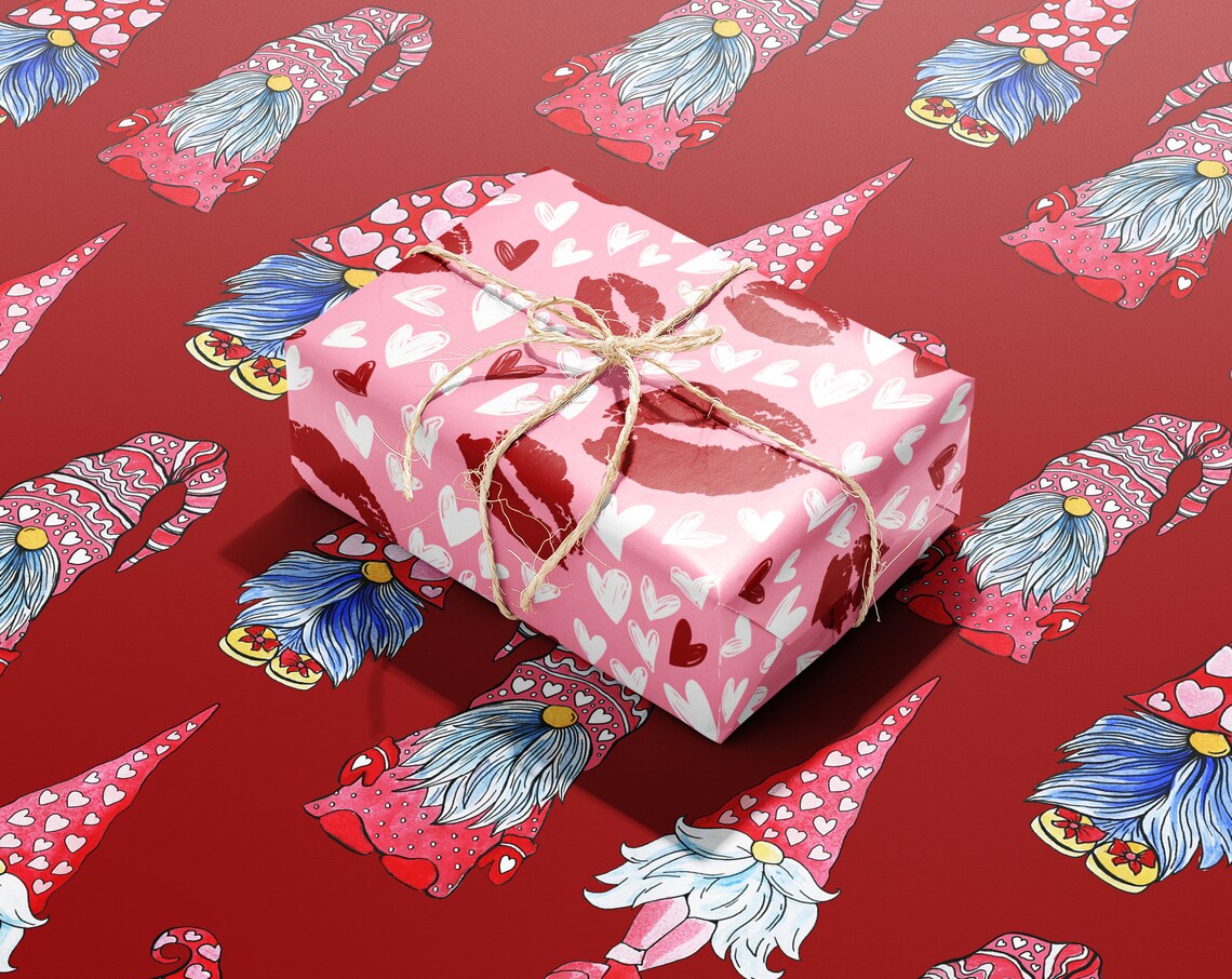 Valentine Gnome Digital Paper Seamless Pattern. Love Hearts | Etsy