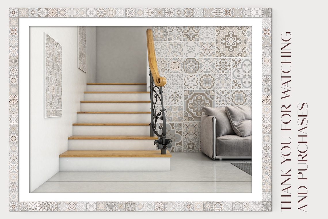 Beige Spanish Tiles Frames Vector Seamless Patterns Bundle. - Etsy