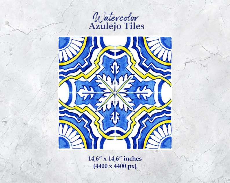 Portuguese Tiles Watercolor Clipart SET3. Talavera Mosaic | Etsy