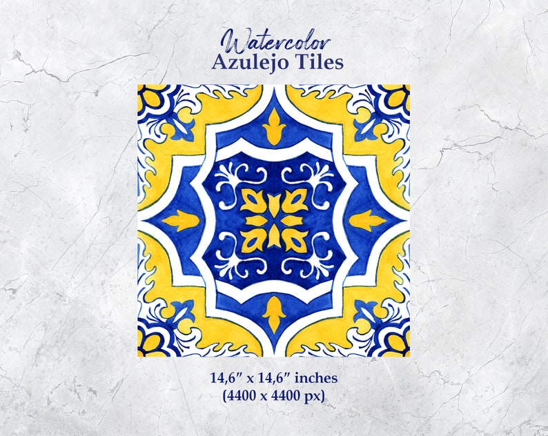 Portuguese Tiles Watercolor Clipart SET3. Talavera Mosaic | Etsy