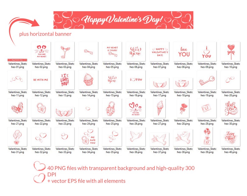 Valentines Day Doodles Clipart Bundle. Love Lettering Hearts - Etsy