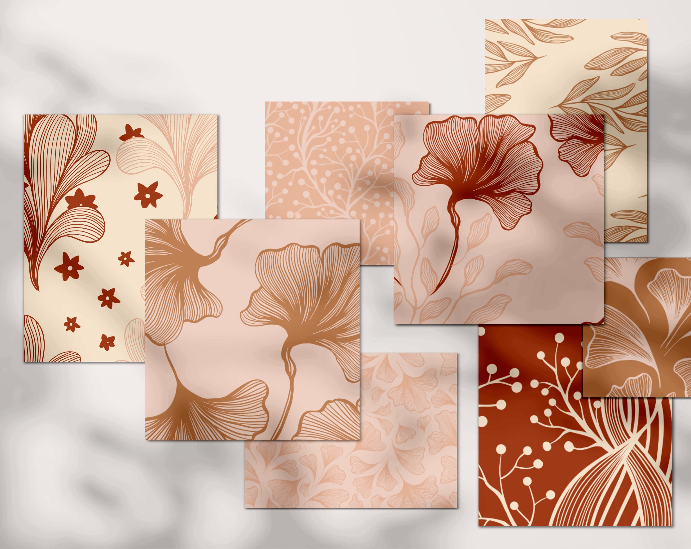 Boho Digital Paper Seamless Pattern. Flower Line Art Floral - Etsy