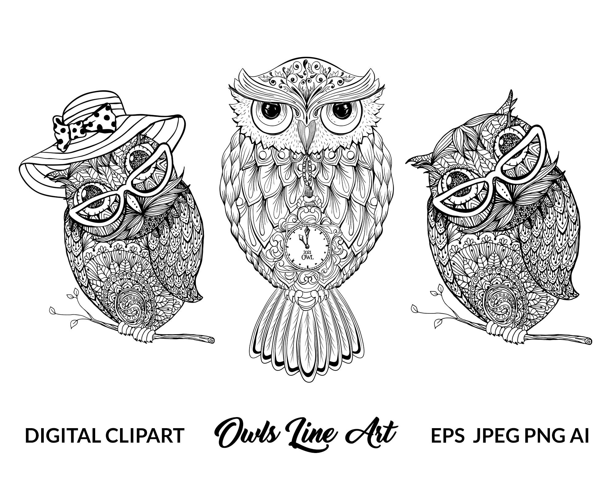 Cute Owl Clipart Black And White