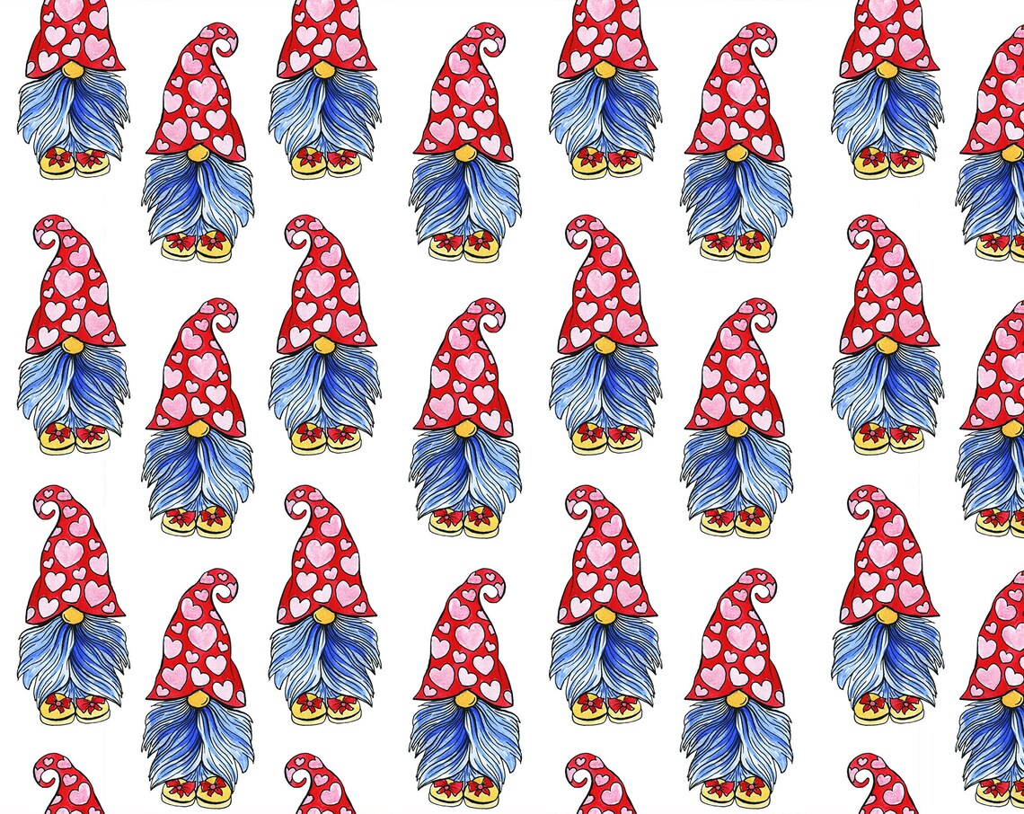 Valentine Gnome Digital Paper Seamless Pattern. Love Hearts | Etsy