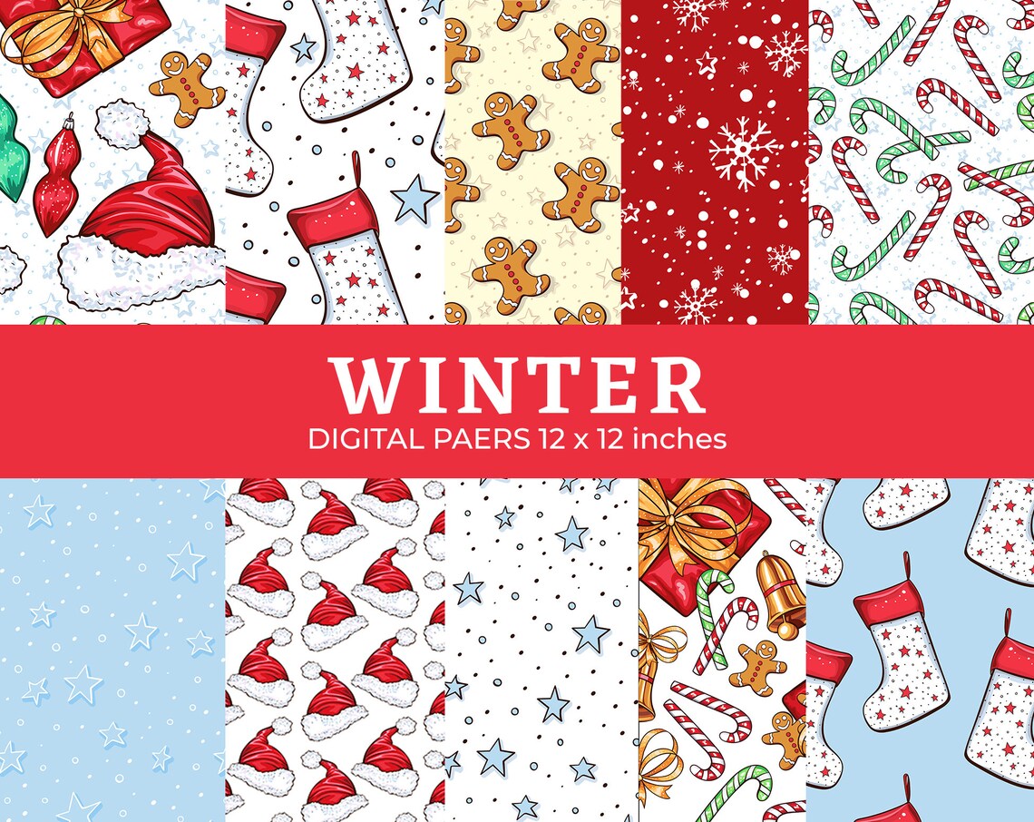 Winter Digital Paper Clipart. Christmas Digital Paper - Etsy
