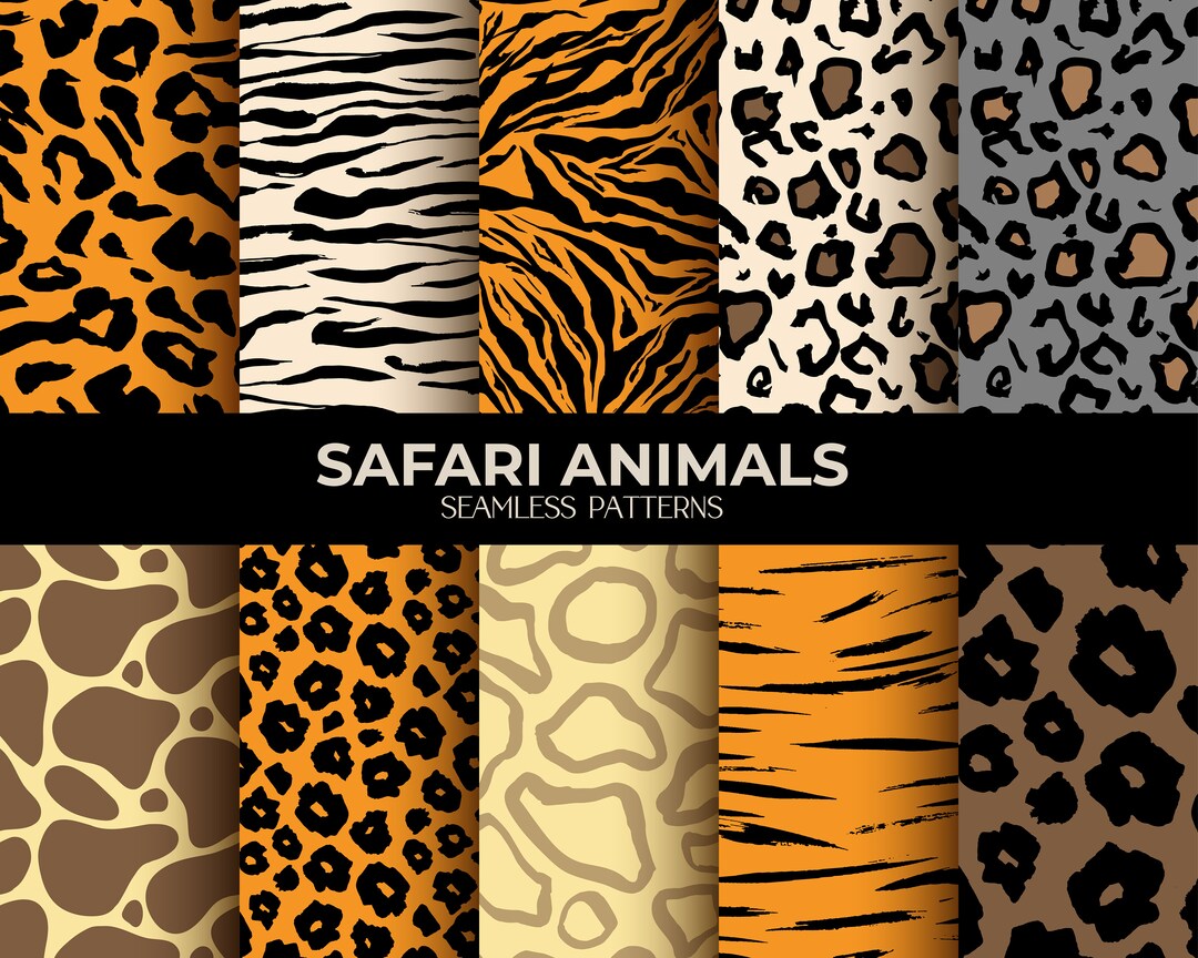 Safari Animal Prints Digital Papers Seamless Patterns Vector Bundle ...