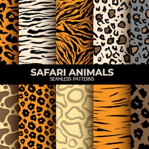 Safari Animal Prints Digital Papers Seamless Patterns Vector Bundle ...
