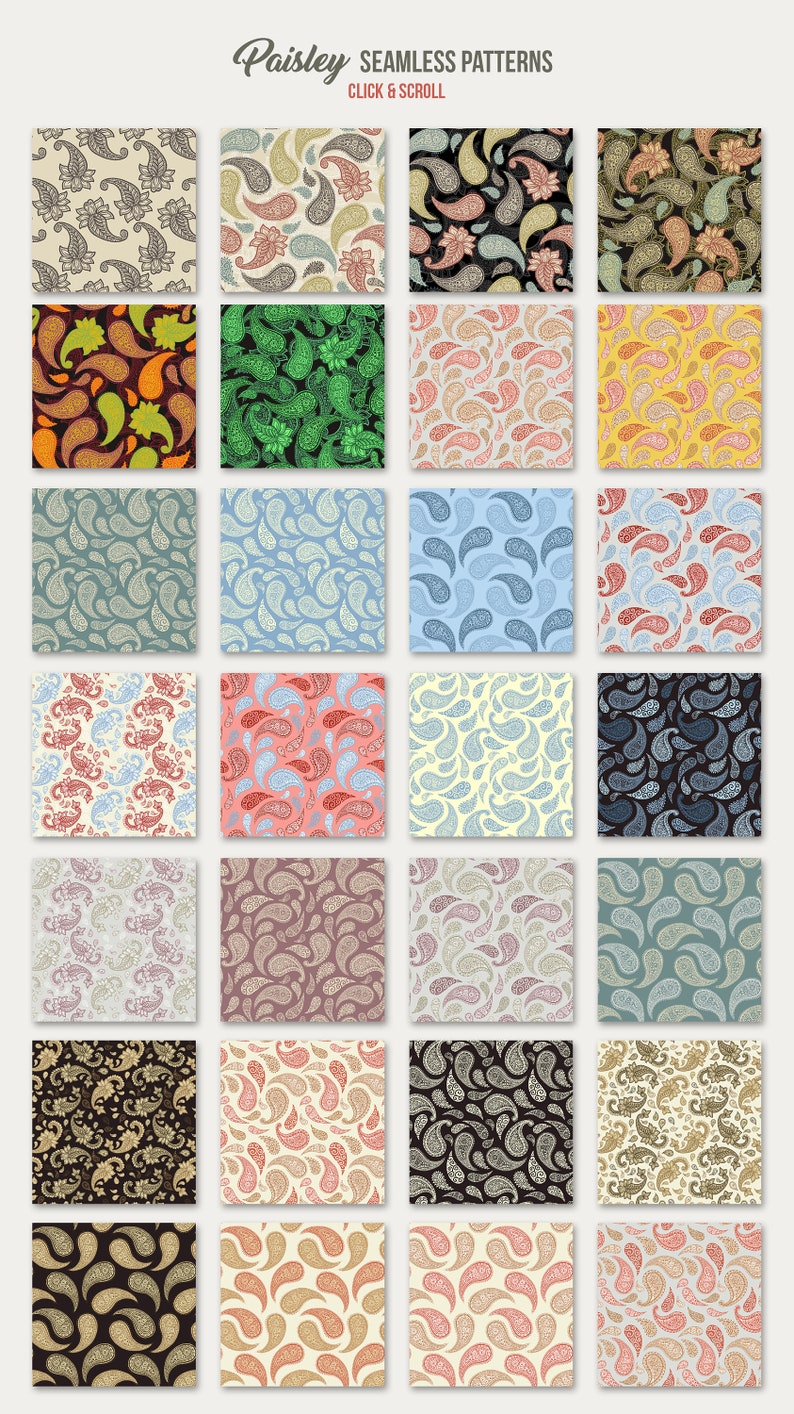 Paisley Seamless Patterns Vector Collection. Floral Fashion Background, Buta Design Elements SVG ...