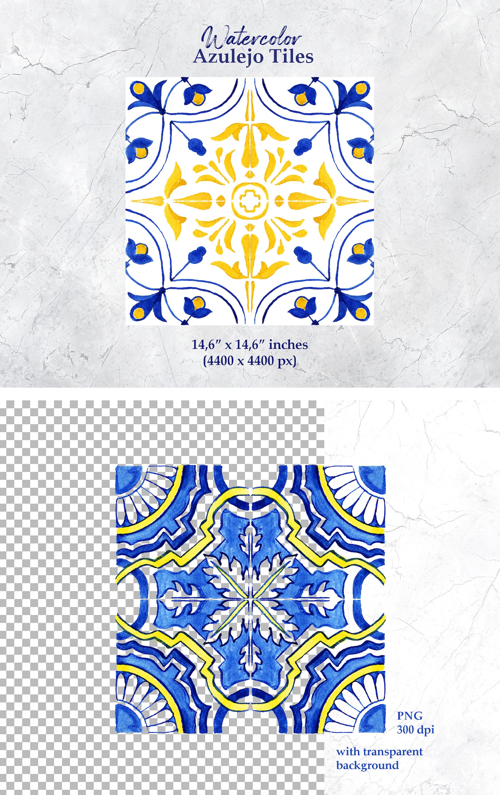 Portuguese Tiles Watercolor Clipart SET3. Talavera Mosaic | Etsy