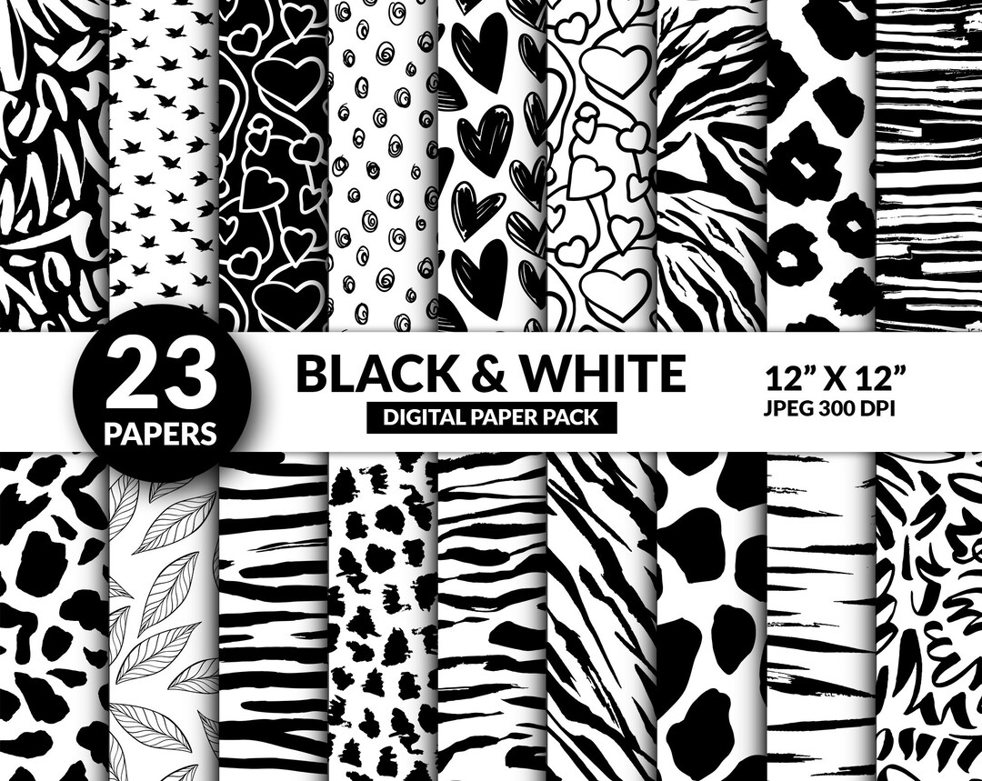 Black and White Digital Paper, Seamless Pattern. Modern Doodle ...