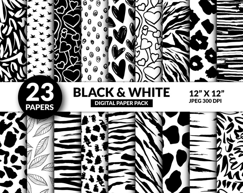 Black and White Digital Paper Seamless Pattern. Modern Doodle - Etsy