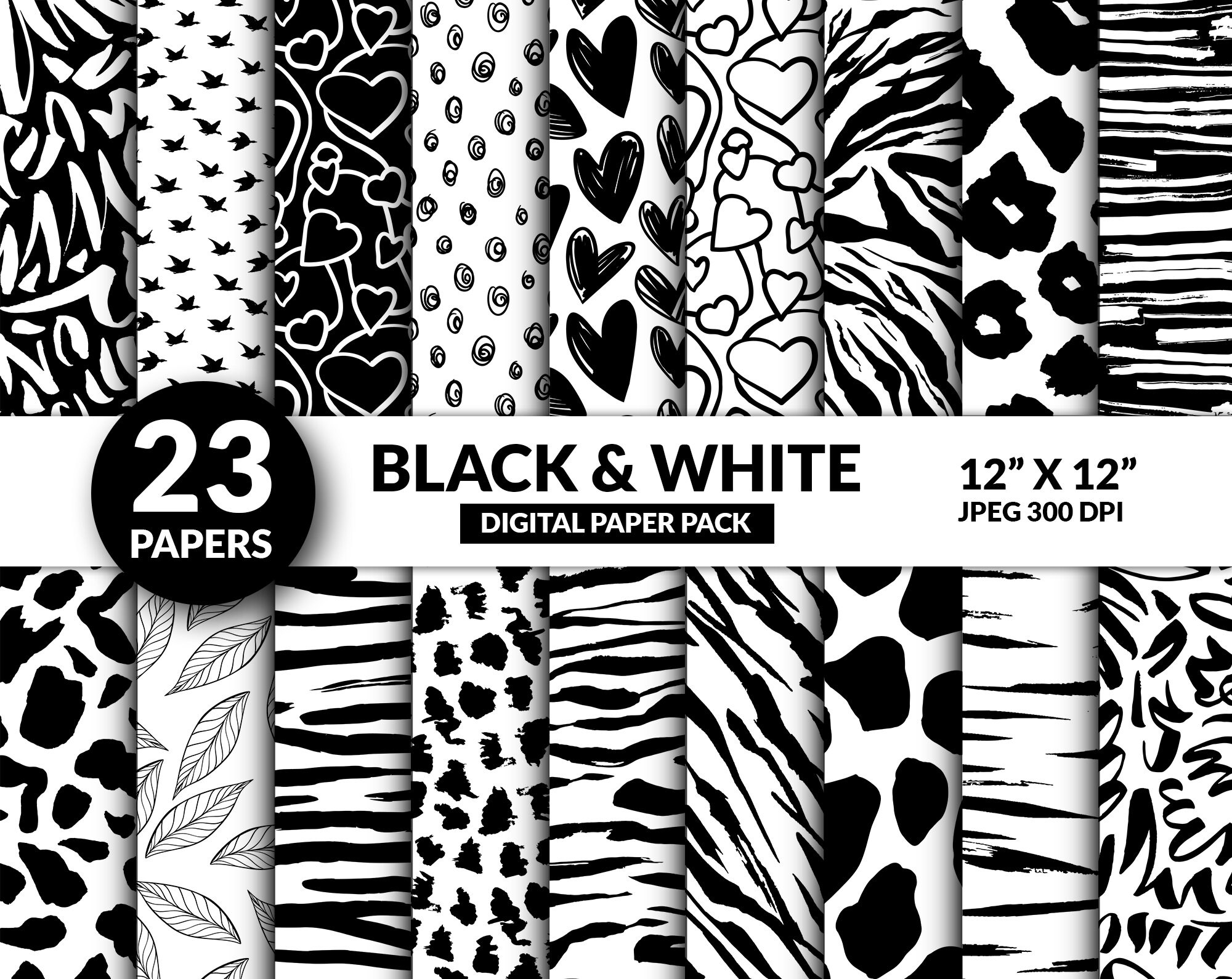 Black and White Digital Paper Seamless Pattern. Modern Doodle - Etsy
