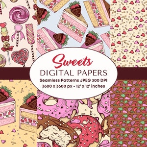 Cute Hand Drawn Sweets Digital Papers for Scrapbook, Fabric Textile ...