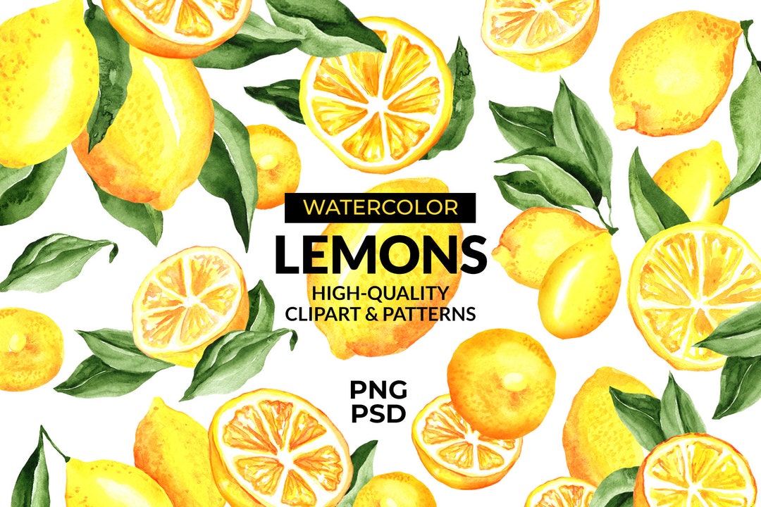 Watercolor Lemon Clipart. Clip Art Set: Design Elements, Seamless ...