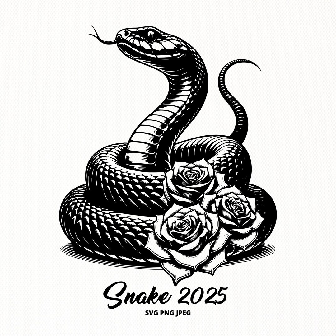 Snake With Roses Tattoo SVG Floral Clipart, Line Art Floral Design for ...