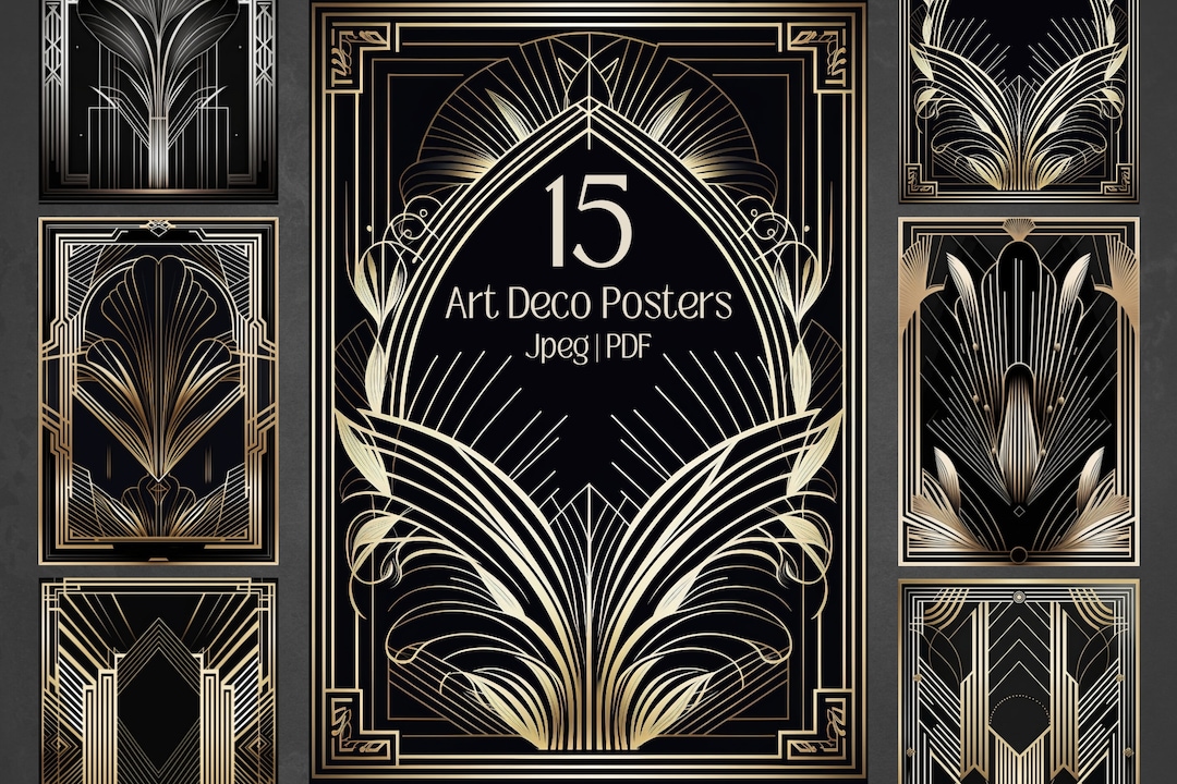 Gold and Black Art Deco Wall Art Vertical Printable Posters 8 X 12 ...