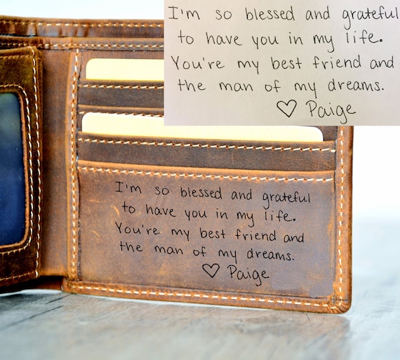 Handwriting Men's Wallet Engraved Memorial Signature - Etsy