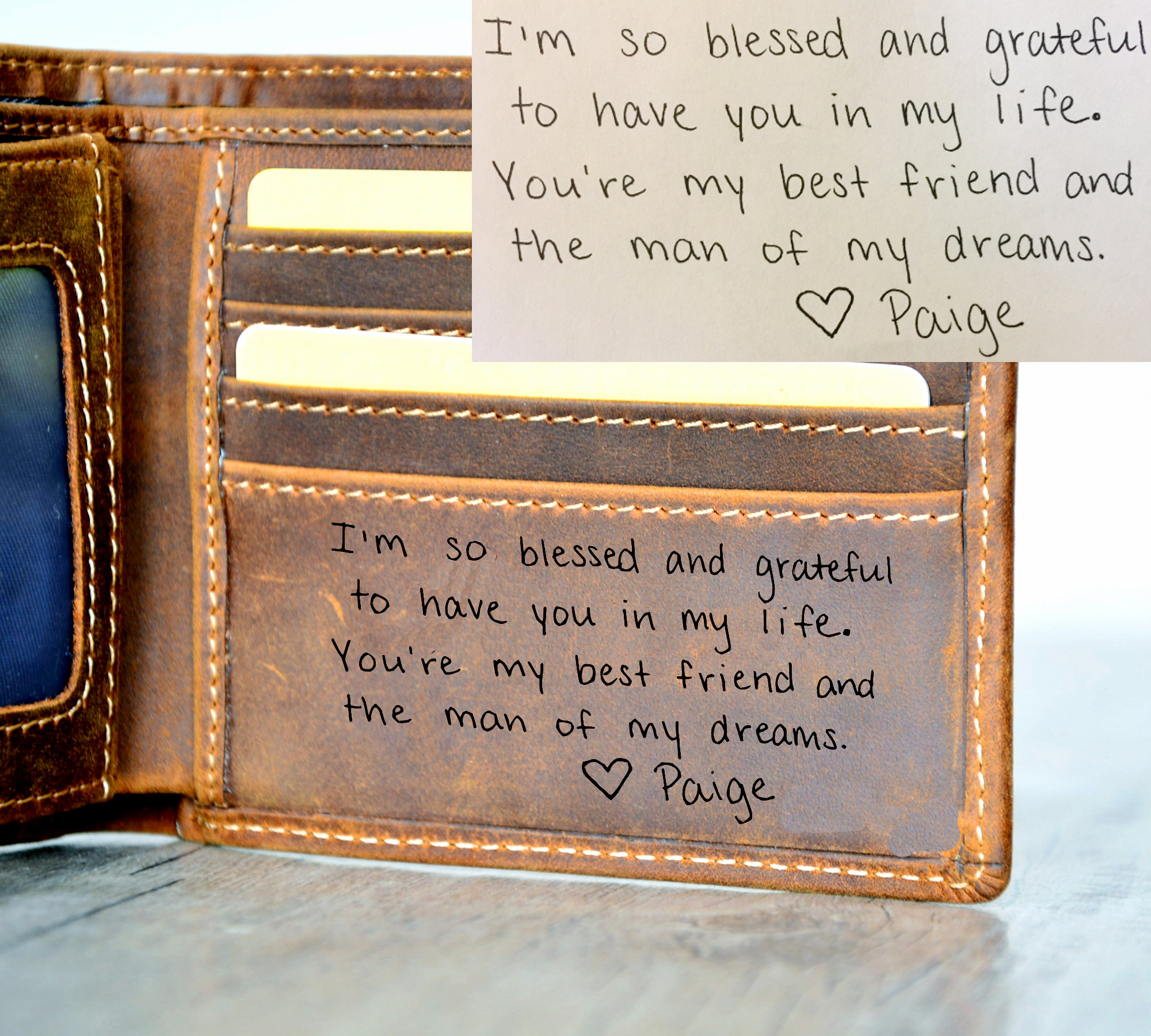 Handwriting Men's Wallet Engraved Memorial Signature | Etsy