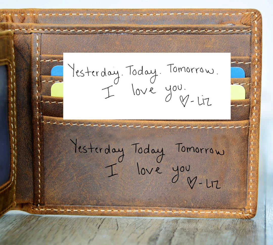 Handwriting Men's Wallet, Engraved Memorial Signature Wallet, Groomsmen ...