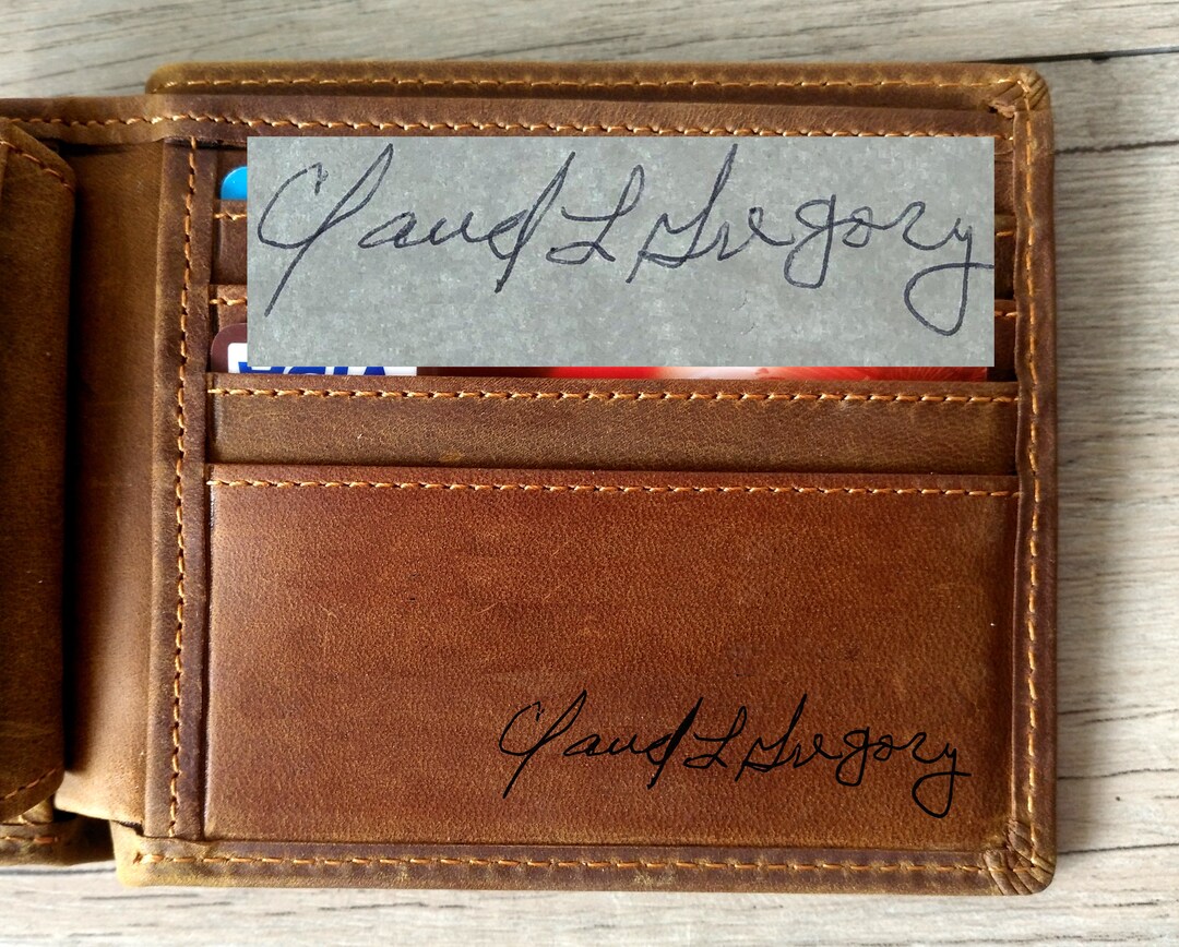 Handwriting Men's Wallet, Engraved Memorial Signature Wallet,copy ...