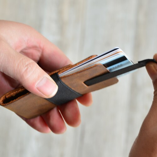 Personalized Leather Card Holderminimal Pull-tab - Etsy