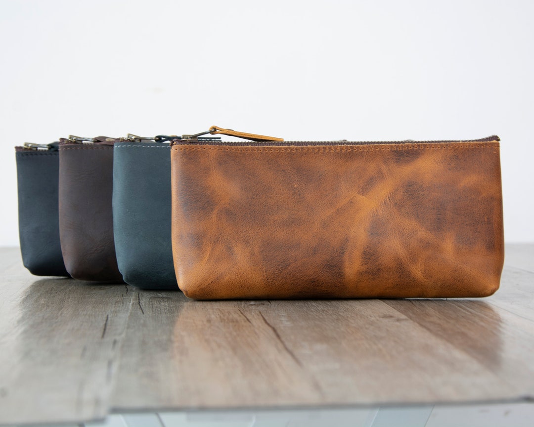 Personalized Leather Pencil Case Pencil Organizer Genuine Leather ...