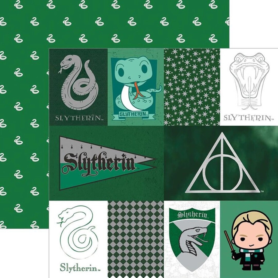 Double-sided Scrapbook Paper, Harry Potter House Theme, Slytherin Tags ...