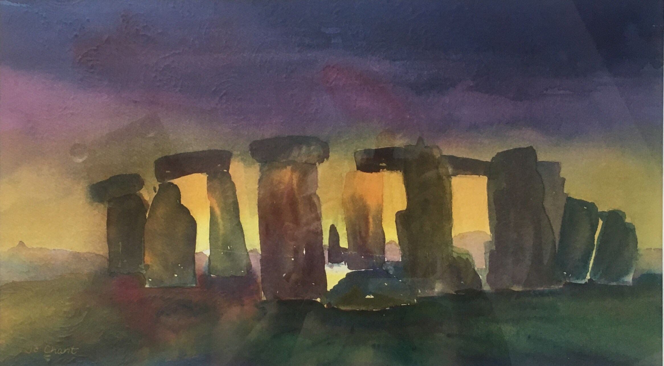 Framed Watercolour Original Art/ Stonehenge Stone Circle Watercolour ...