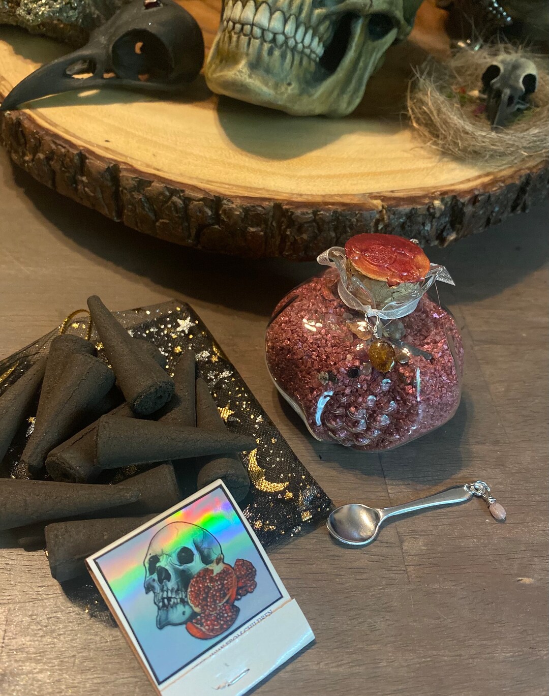 Glass Pomegranate Persephone Red Ritual Salt Blend, Incense, Spoon - Etsy