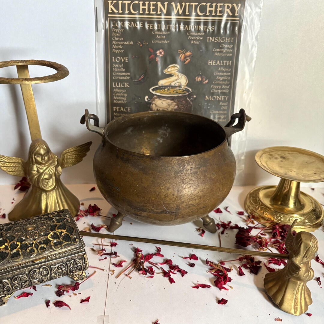 Curated Altar Vintage Brass Ritual Set Kit { Candle, Cauldron, Snuffer ...