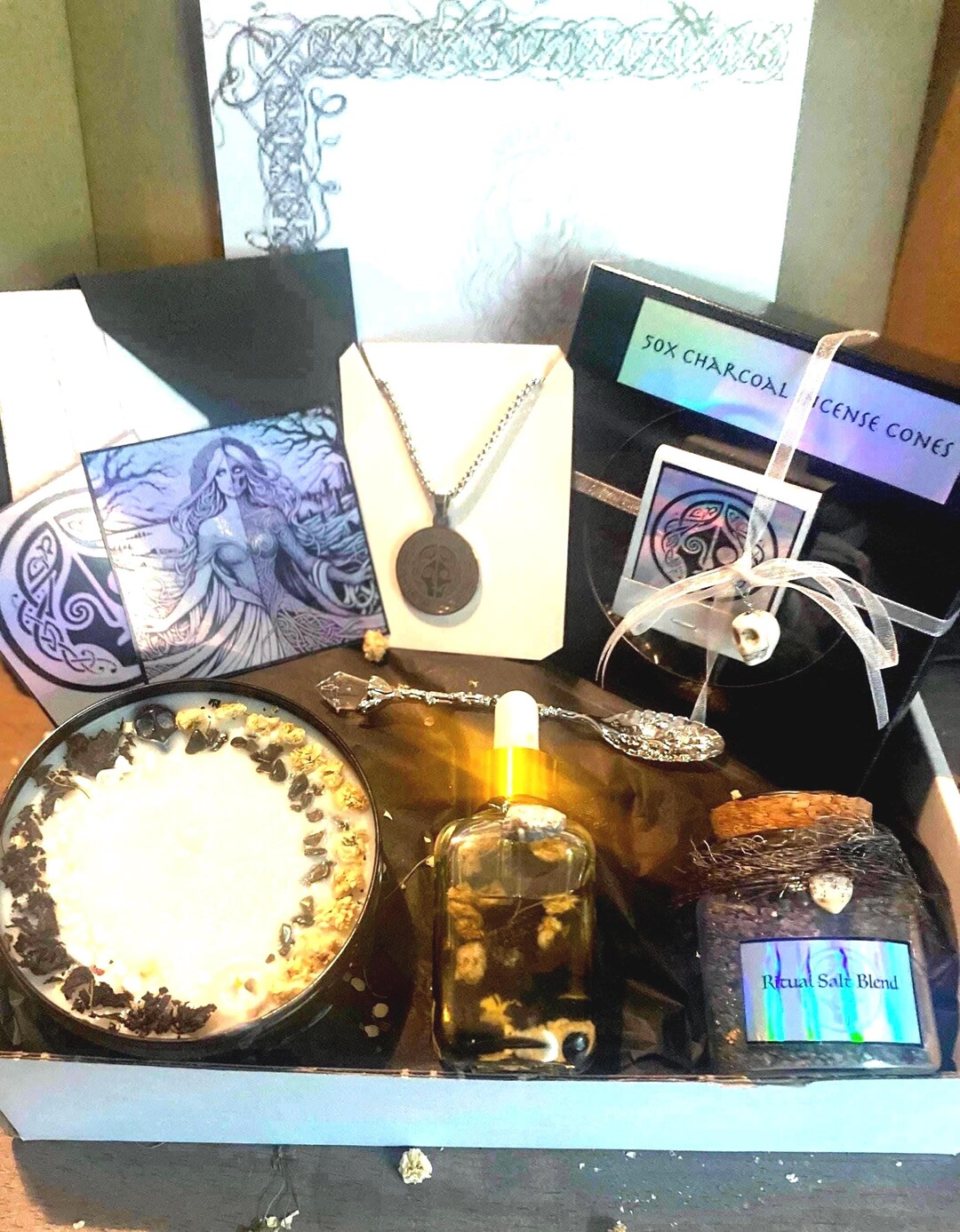 Hel/hela LARGE Dendritic Opal Goddess Ritual Altar Set Kit Norse soy ...