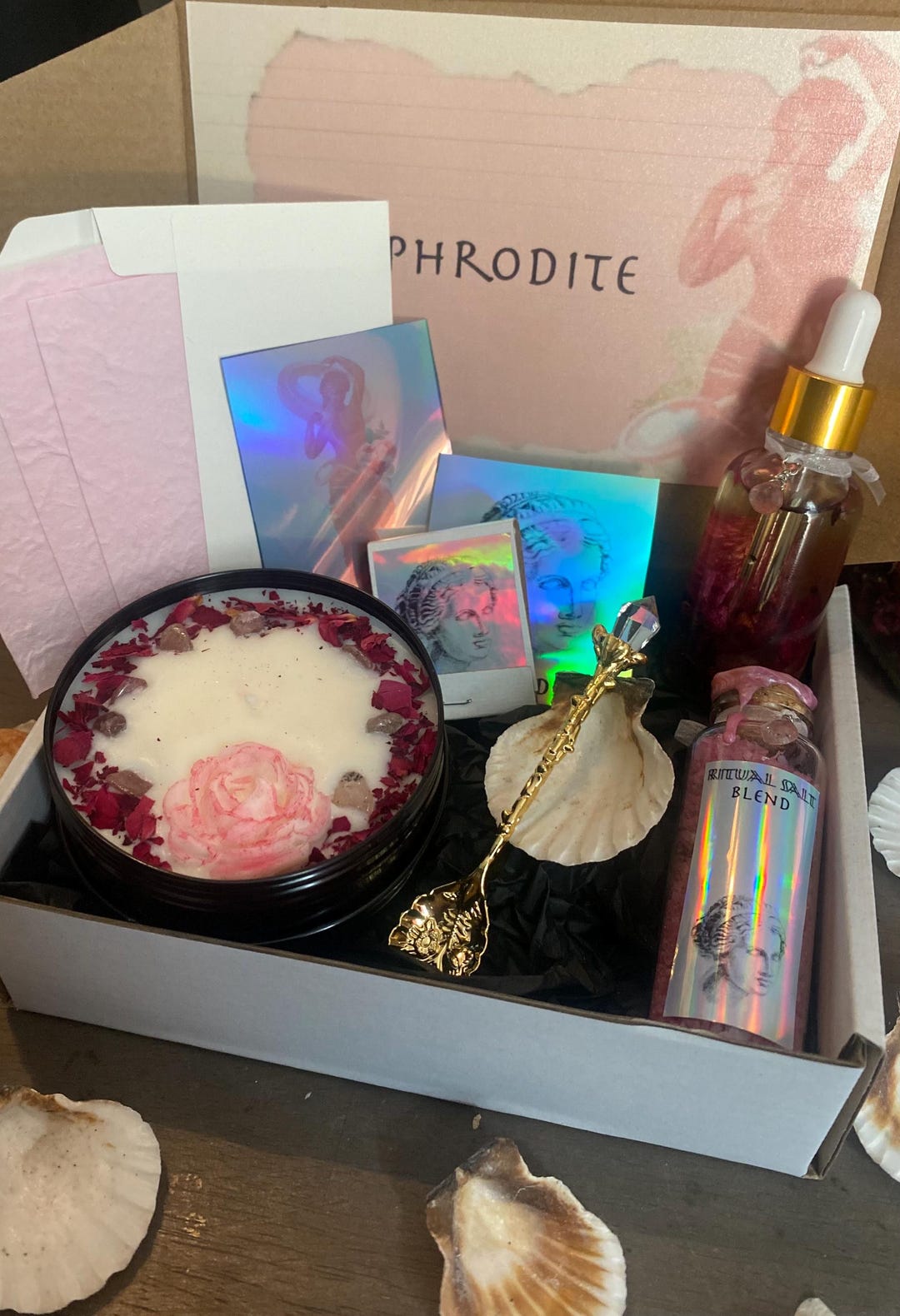 Aphrodite Strawberry Quartz Altar Ritual Box Set Kit Goddess Greek Venus oil, Stickers,art, Salt ...