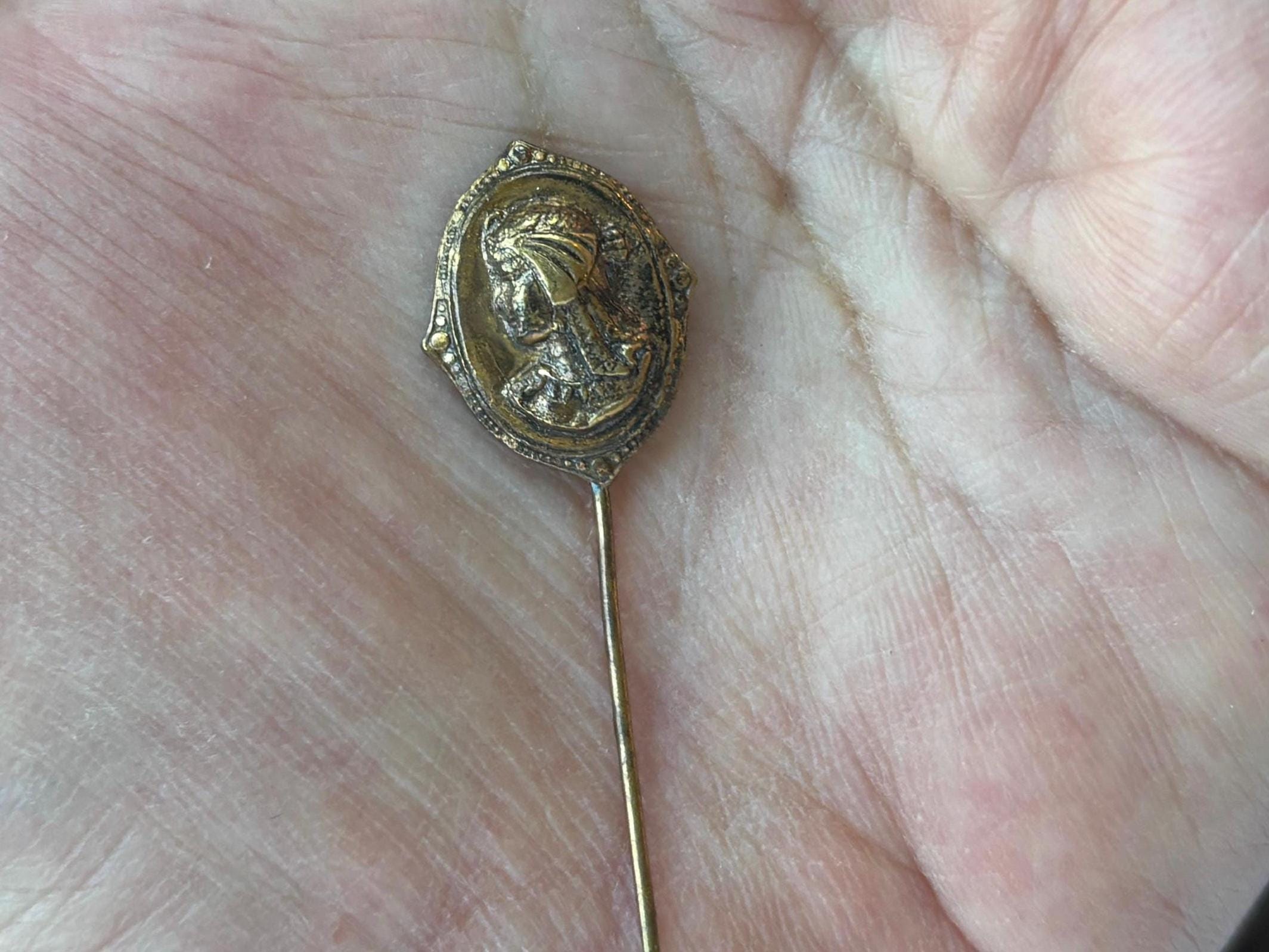 Antique Tie, Stick Pin, Gold Washed Egyptian Princess Profile Pressed ...