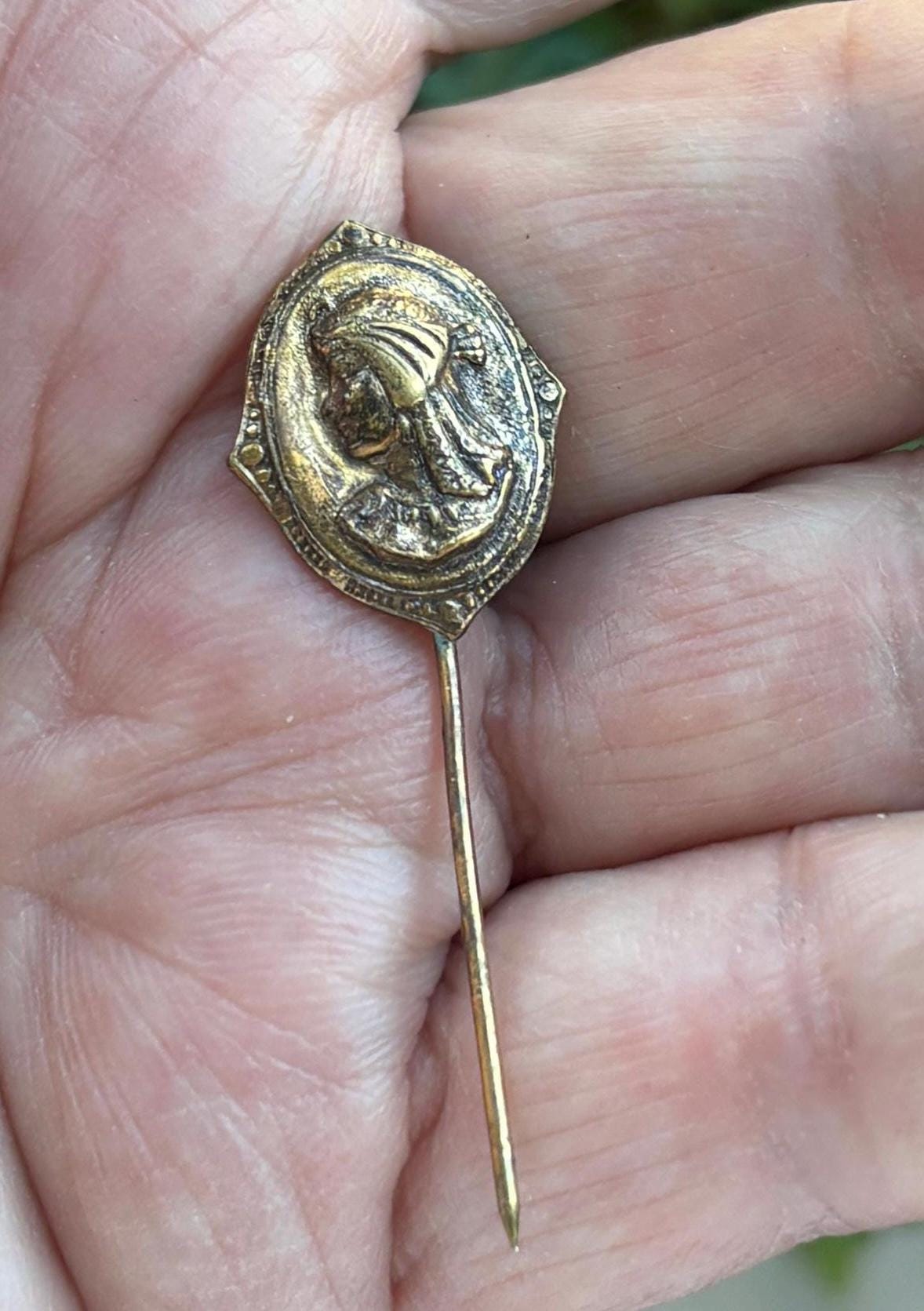 Antique Tie, Stick Pin, Gold Washed Egyptian Princess Profile Pressed ...