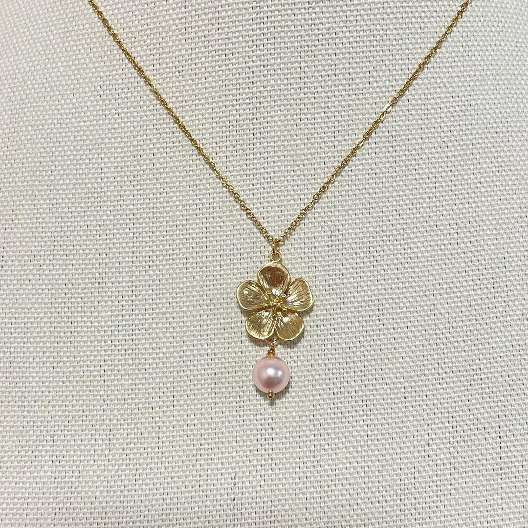 Cherry Blossom Necklace With Pink Rosaline Swarovski Pearl, Sakura ...