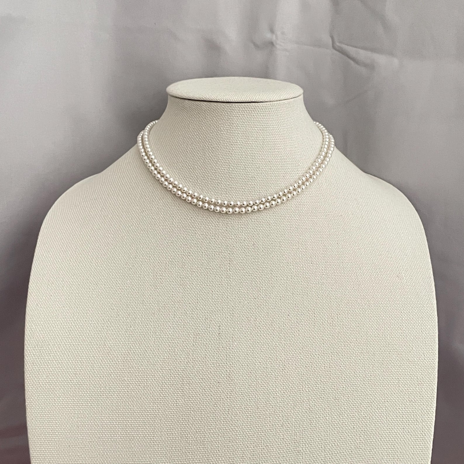 Double Layered 4mm Pearl Necklace, Double Layered Pearl Strand, Simple ...