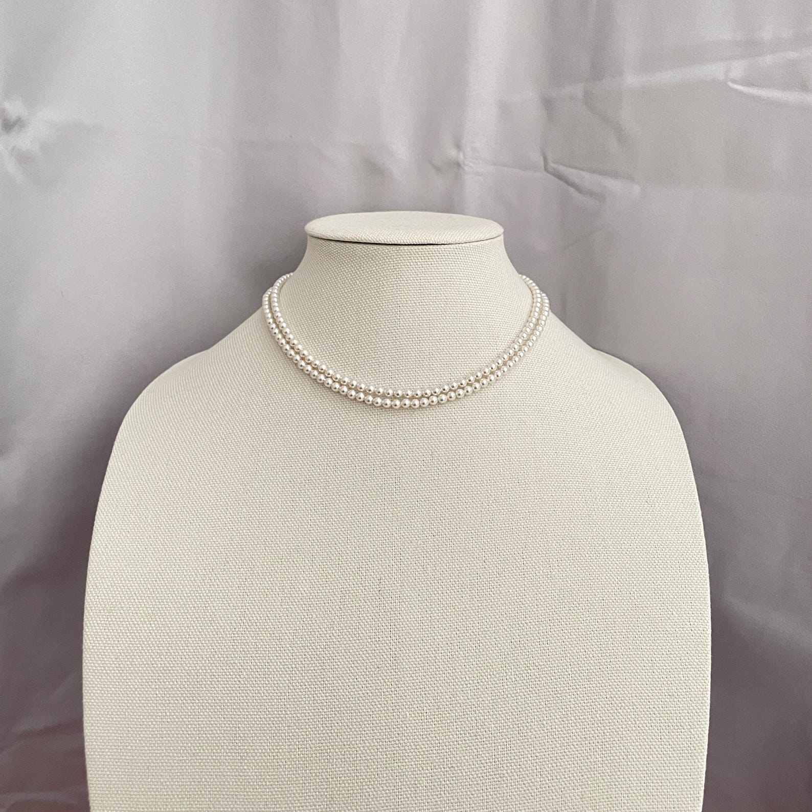 Double Layered 4mm Pearl Necklace, Double Layered Pearl Strand, Simple ...