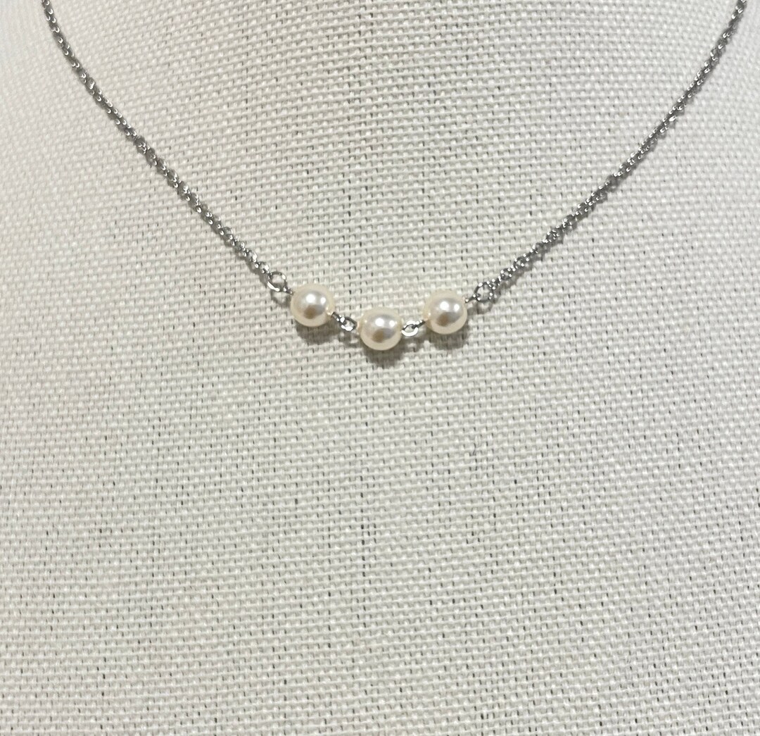 Triple Pearl Necklace 3 Pearl in a Row, Small Pearl Jewelry for Women ...
