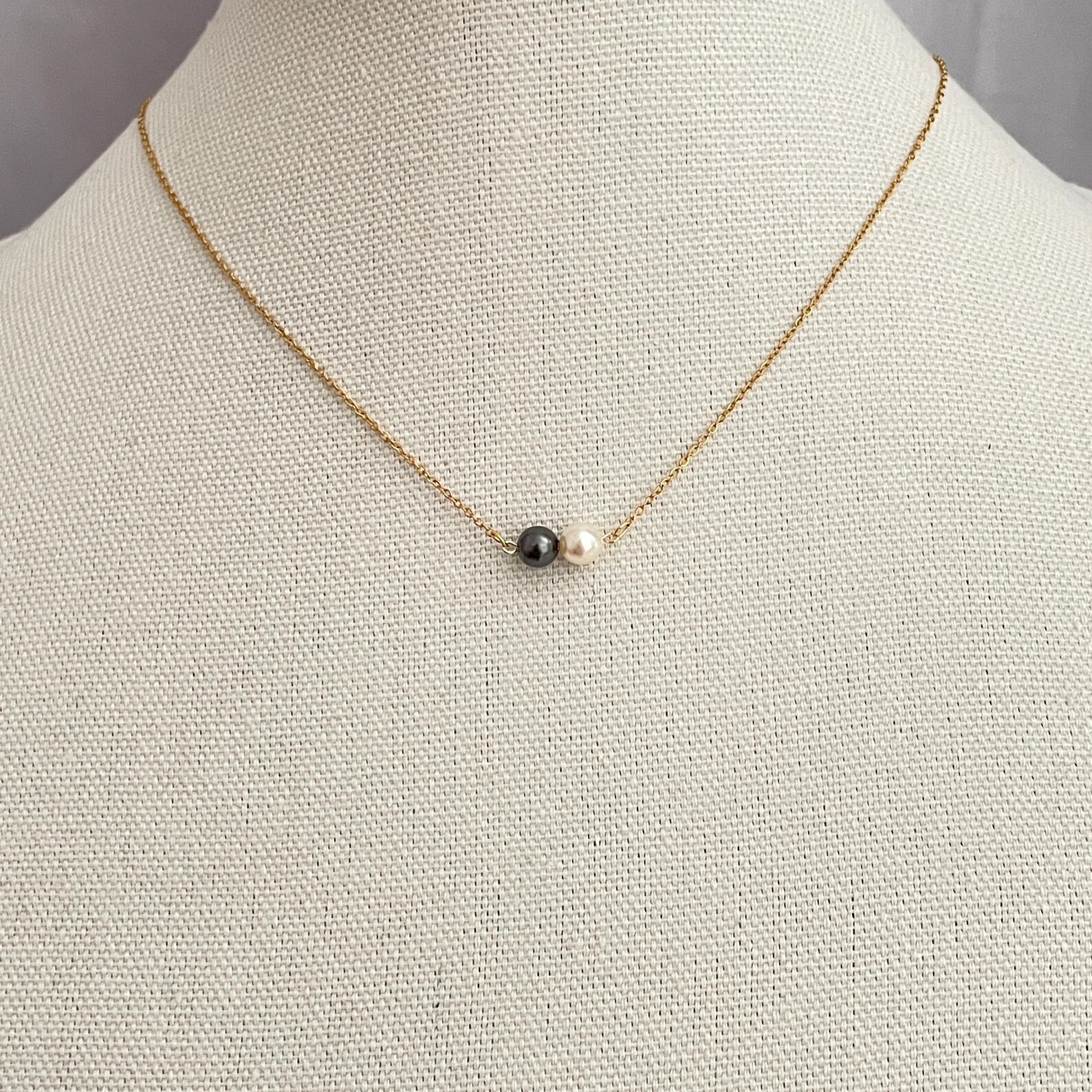 Black and White Swarovski Pearls, Half and Half Necklace, Minimalist ...
