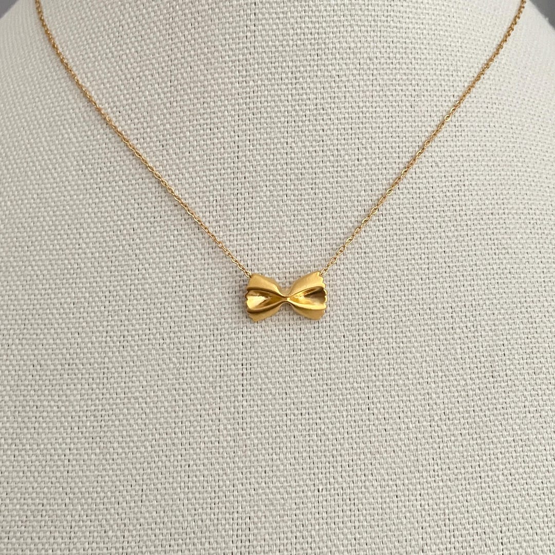 Pasta Necklace Ribbon Necklace Gold Silver Rose Gold Necklace Farfalle ...