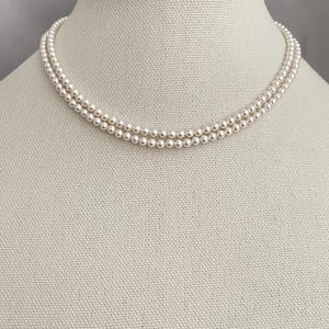 Double Layered 4mm Pearl Necklace, Double Layered Pearl Strand, Simple ...