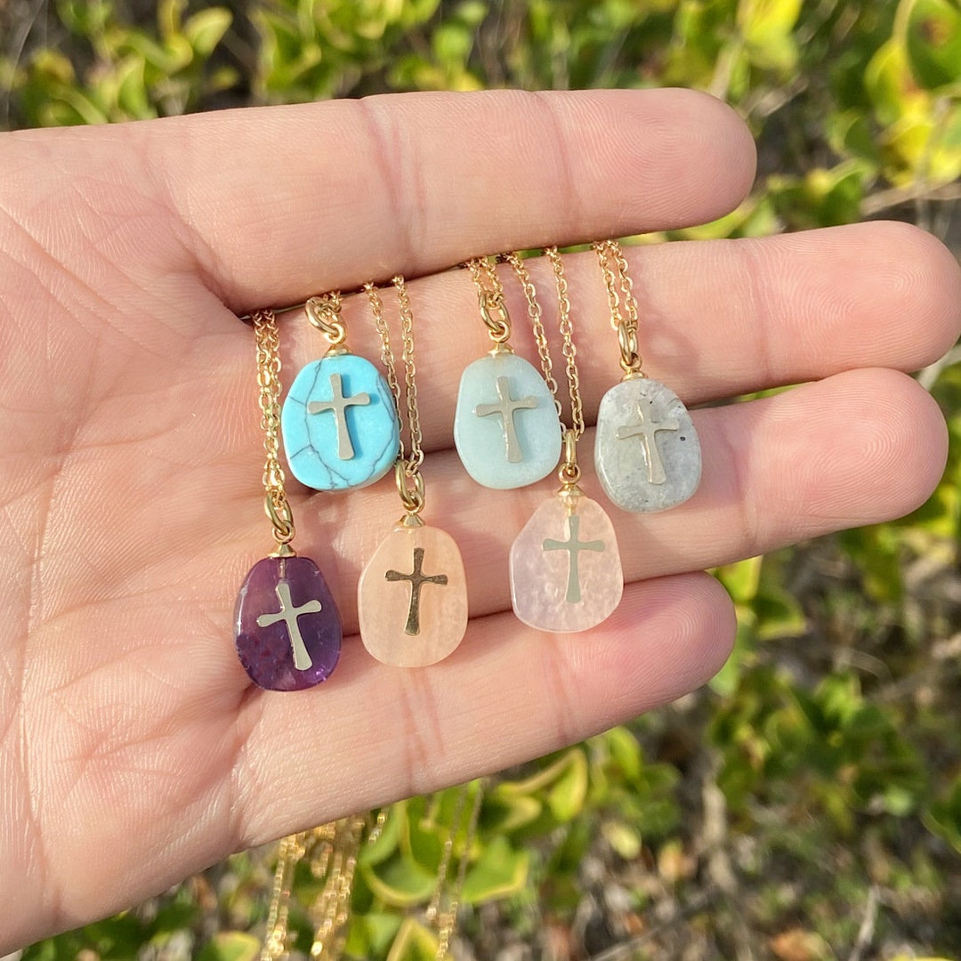 Stone Cross Gemstone Pendant Charms Cross Quartz Crystal Charms ...