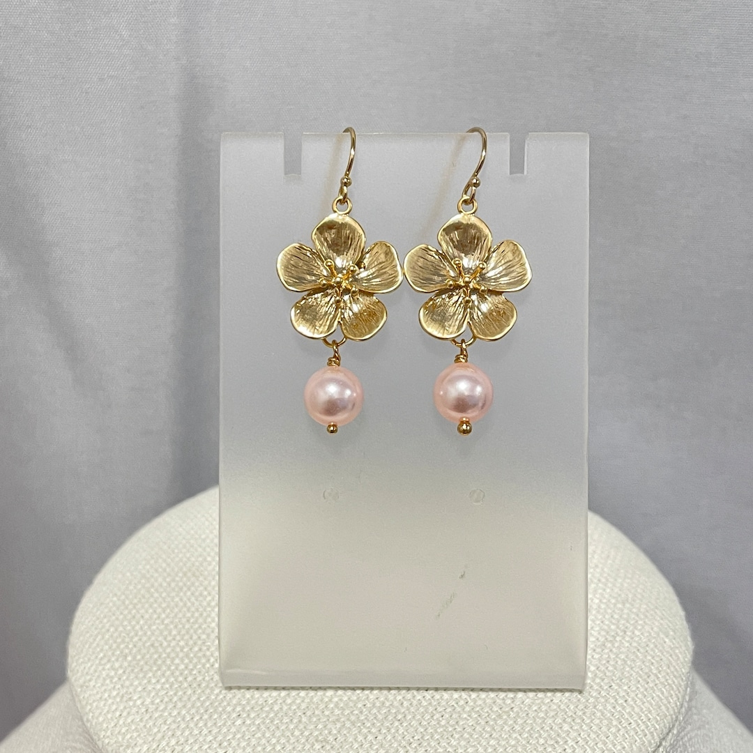 Cherry Blossom Earrings With Pink Rosaline Swarovski Pearls, Sakura ...