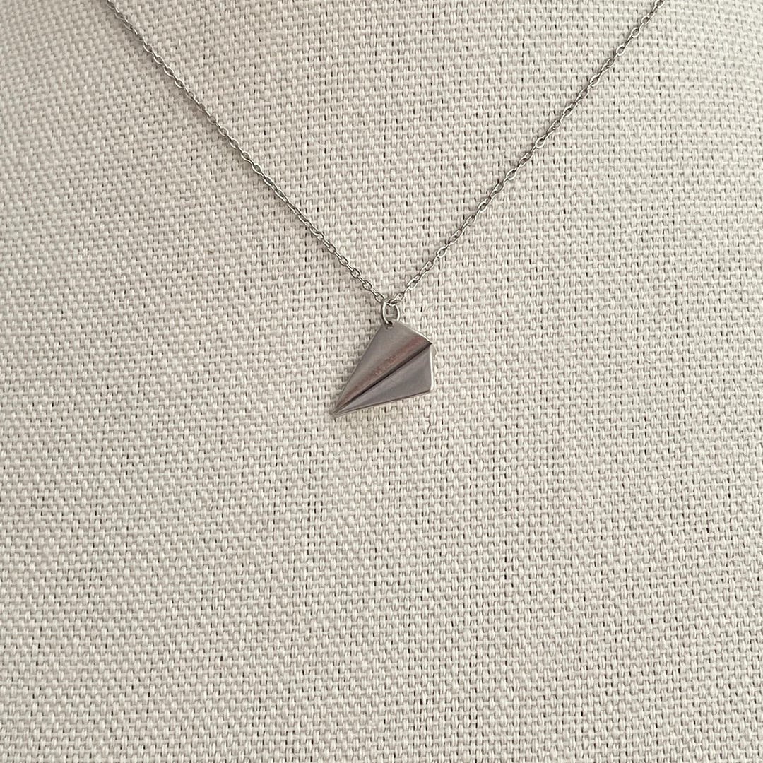 Paper Airplane Pendant Necklace, Gold or Silver Plated Airplane ...