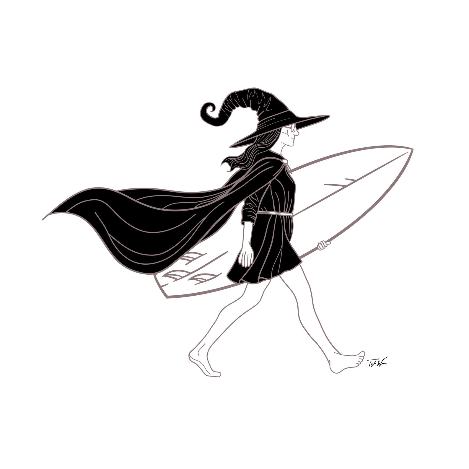 Printable Surf Art | Surf Witch | Halloween Decor for Surfers | Witch ...
