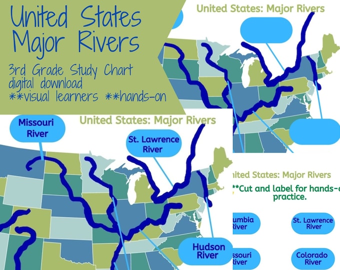 United States Major Rivers Study Chart 3rd Grade Digital Download PDF ...