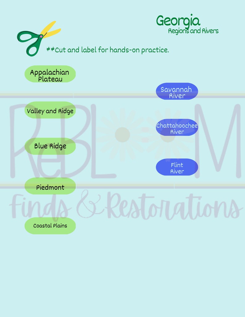 Georgia Regions and Rivers Study Chart 3rd Grade Digital Download - Etsy