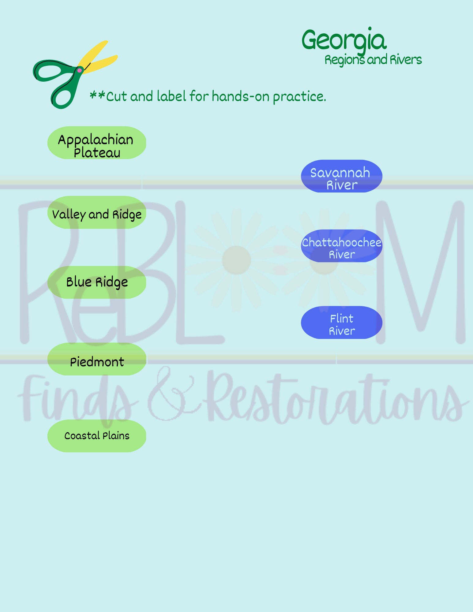Georgia Regions and Rivers Study Chart 3rd Grade Digital Download - Etsy