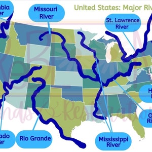 United States Major Rivers Study Chart 3rd Grade Digital Download PDF ...